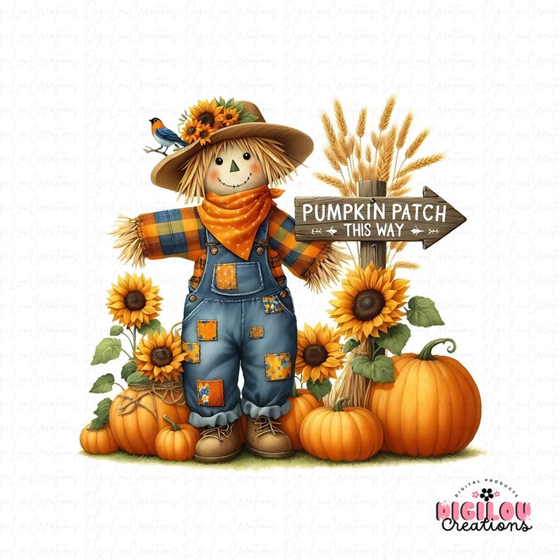 Clipart de espantapájaros en acuarela: Arte de letrero otoñal (Descarga ...