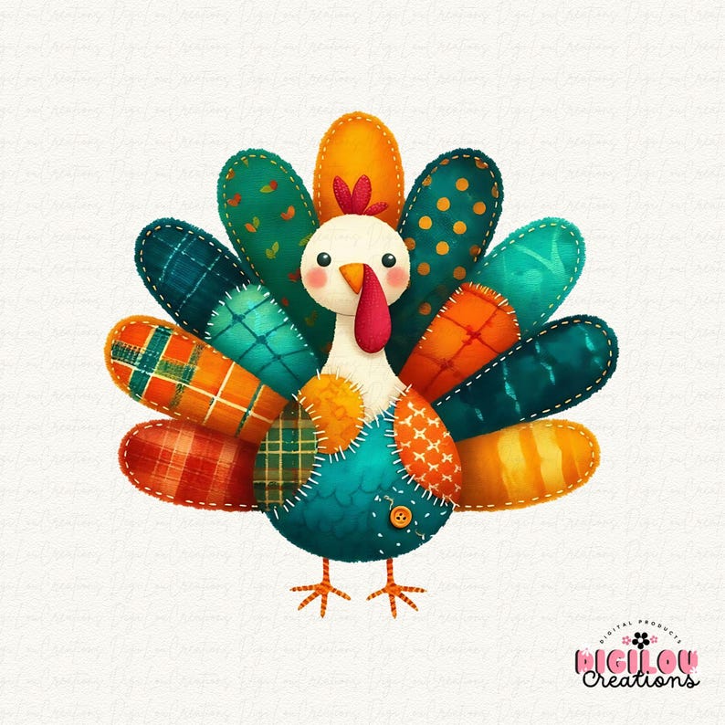 Patchwork Turkey PNG Clipart Set: 10 Thanksgiving Sublimation Design ...
