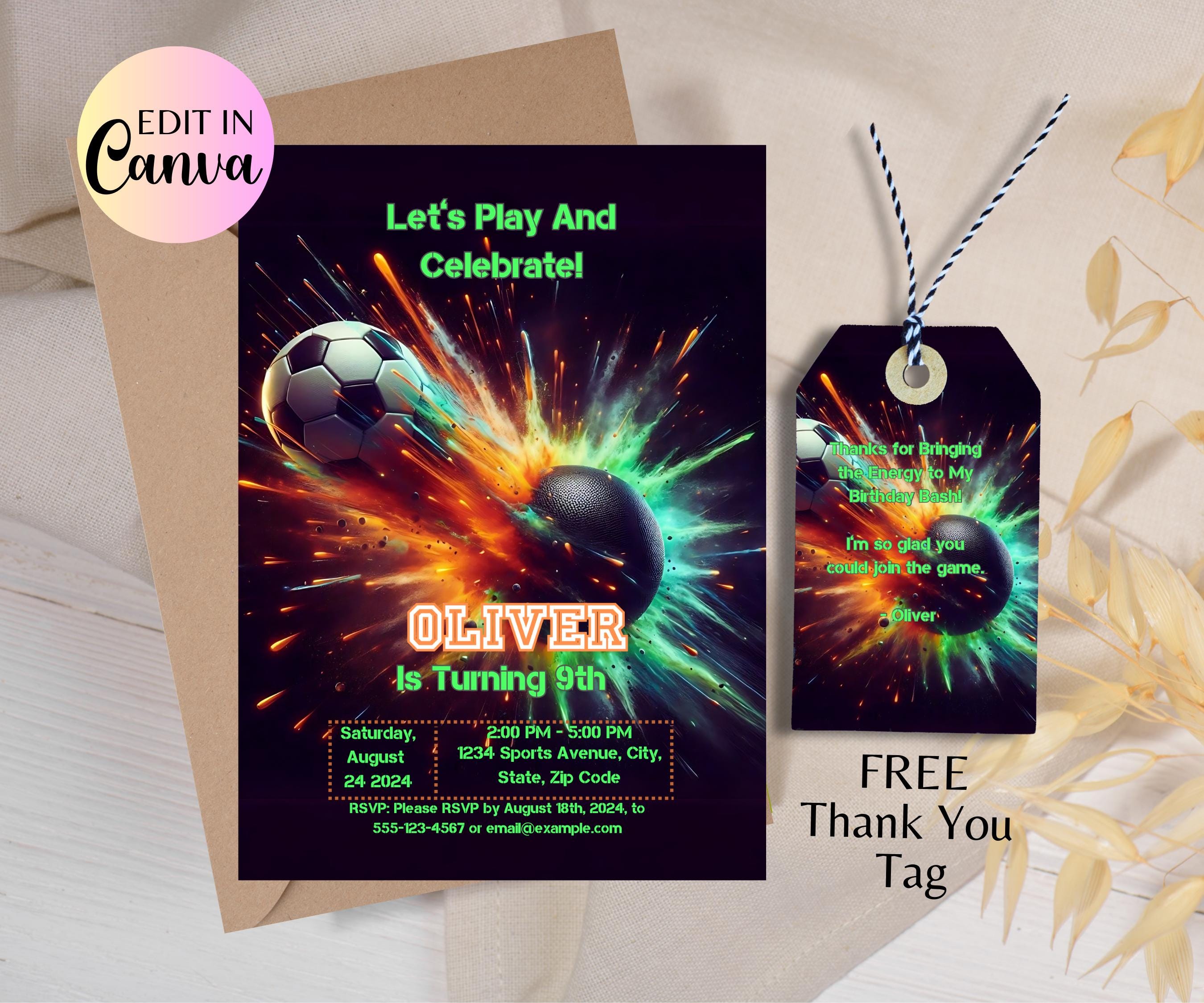 Editable Soccer and Dodgeball Birthday Invitation Boys Sports Themed ...