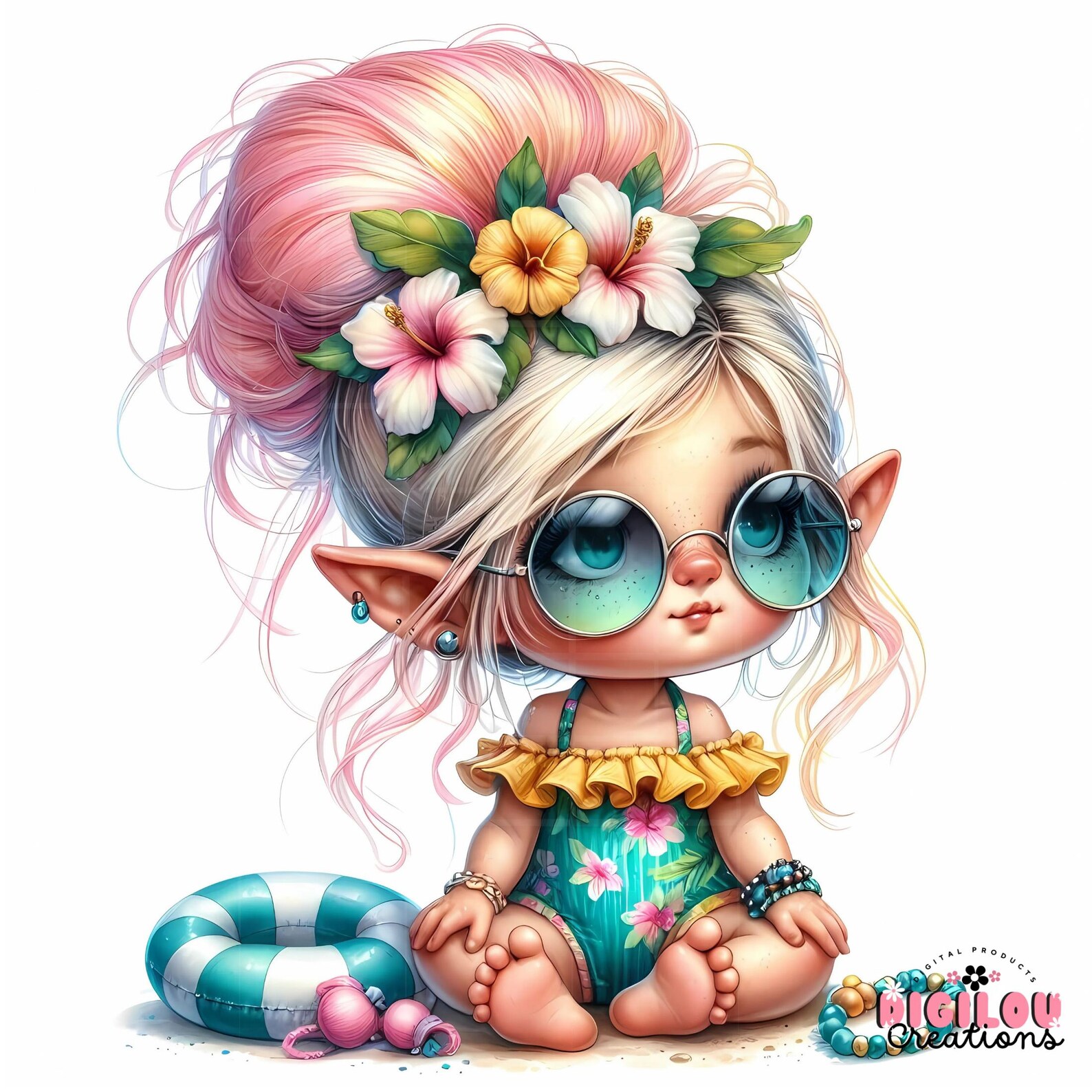 Summer Gnome Girl Clipart, Pool Gnome Clipart, 10 High-res Jpegs ...