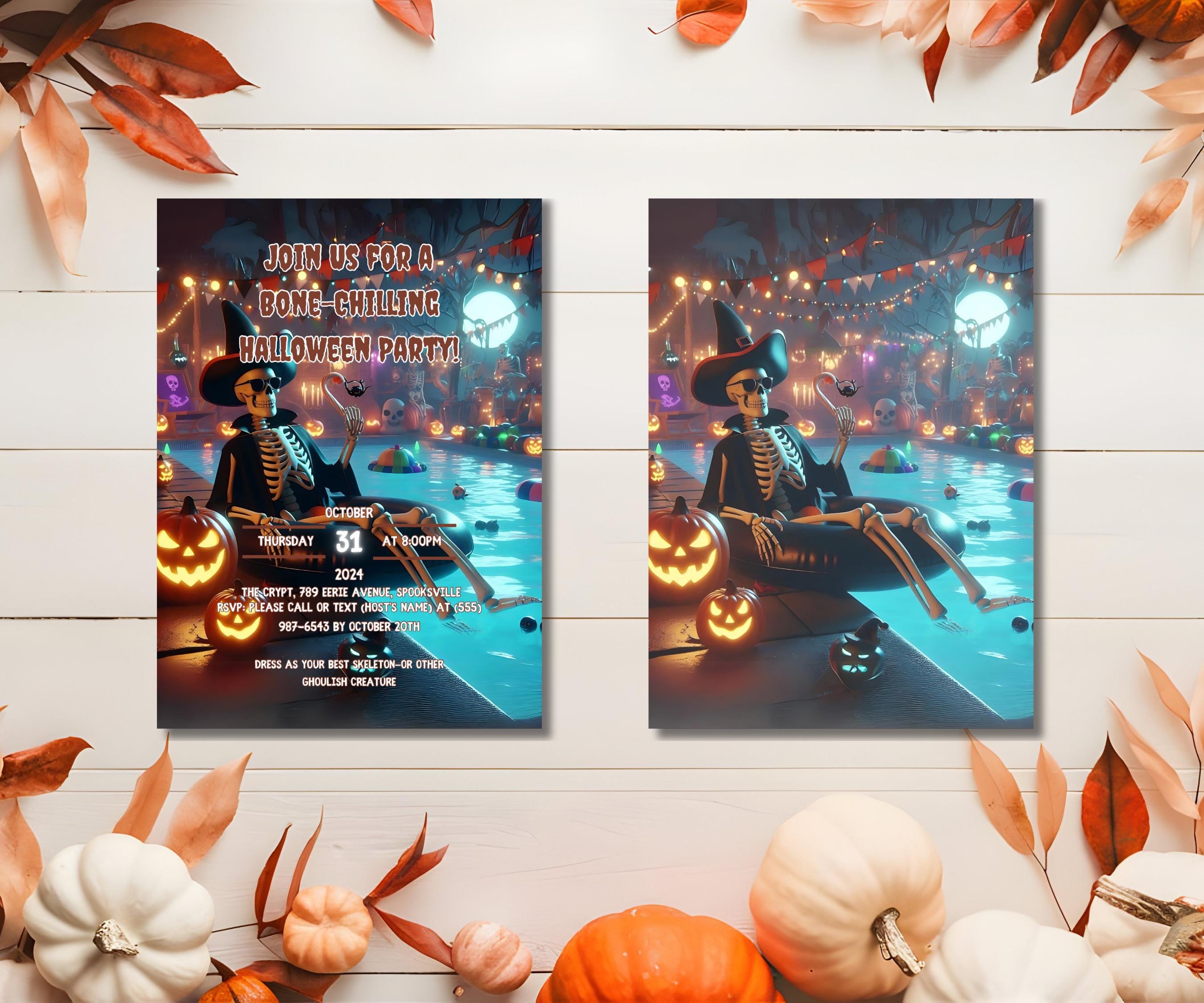 Editable Summerween Spooky Night Pool Party Invitation for Adults ...