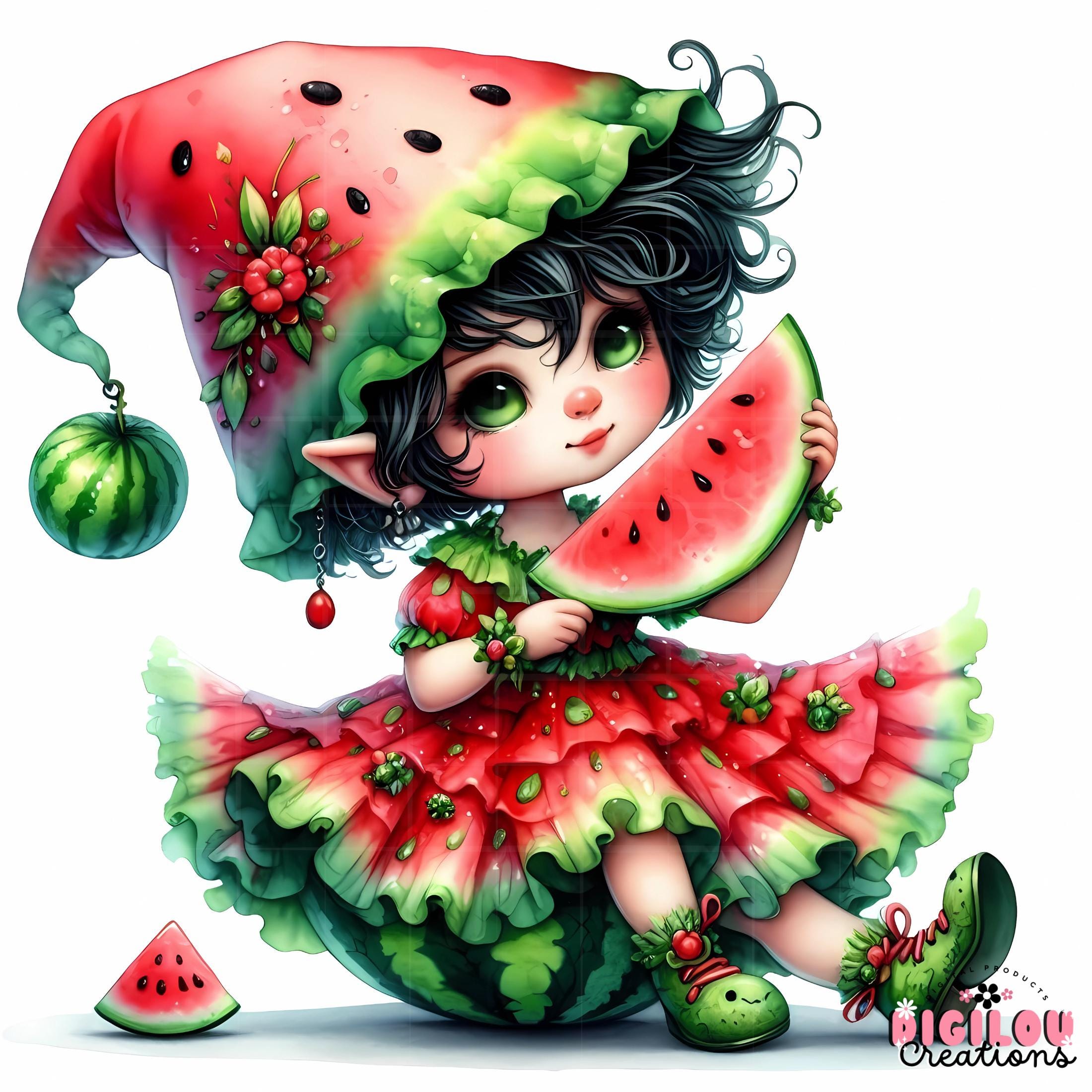 Watermelon Gnome Clipart: Summer Fruit Gnomes, Nursery Art (instant ...