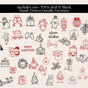 Green Christmas Doodle PNG Clipart Bundle Hand Drawn Festive Line Art ...