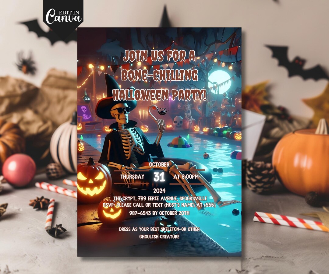 Editable Summerween Spooky Night Pool Party Invitation for Adults ...