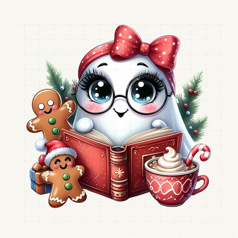 Christmas Ghost Reading PNG Clipart Set | 4 High Quality 300 DPI | Cute ...