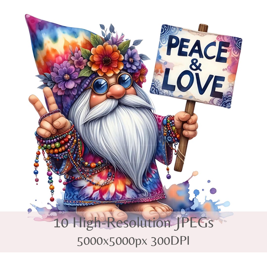 Groovy Hippie Gnome Clipart, 10 High-quality Jpegs, Watercolor Groovy ...