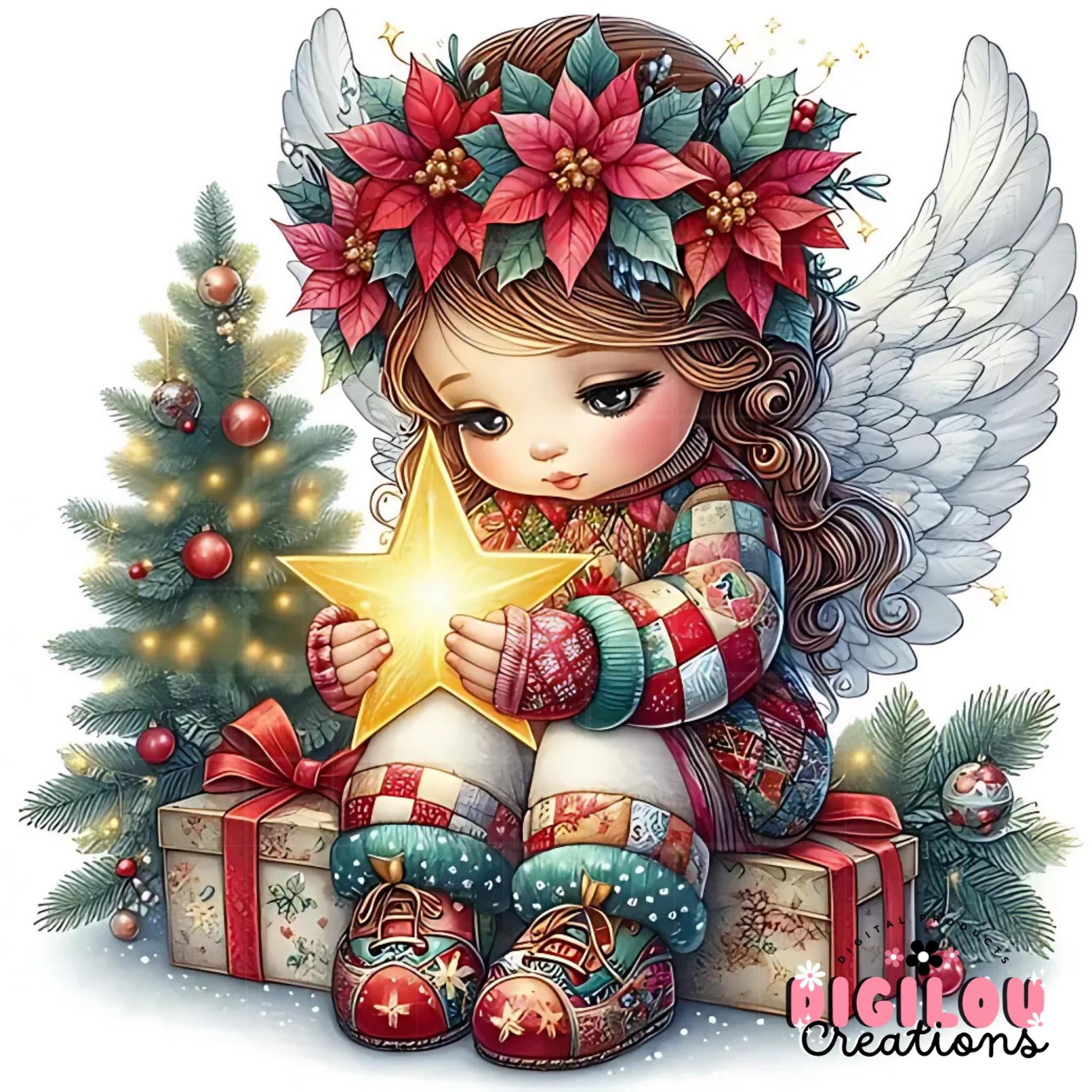Winter Patchwork Angel Clipart | 10 High-quality 300 DPI Jpegs | Cute ...