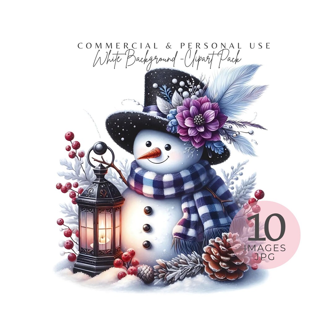 Christmas Snowman Clipart Bundle: 10 Winter Jpgs Designs for Crafts ...