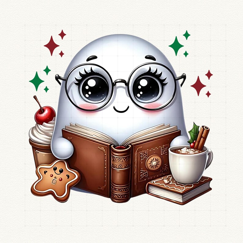 Christmas Ghost Reading PNG Clipart Set | 4 High Quality 300 DPI | Cute ...