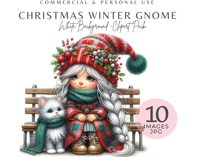 Winter Gnome With Night Cat Clipart | 10 High-quality 300 DPI Jpegs ...