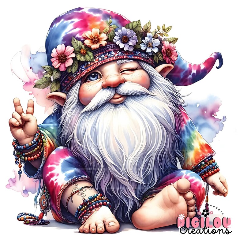 Groovy Hippie Gnome Clipart, 10 High-quality Jpegs, Watercolor Groovy ...