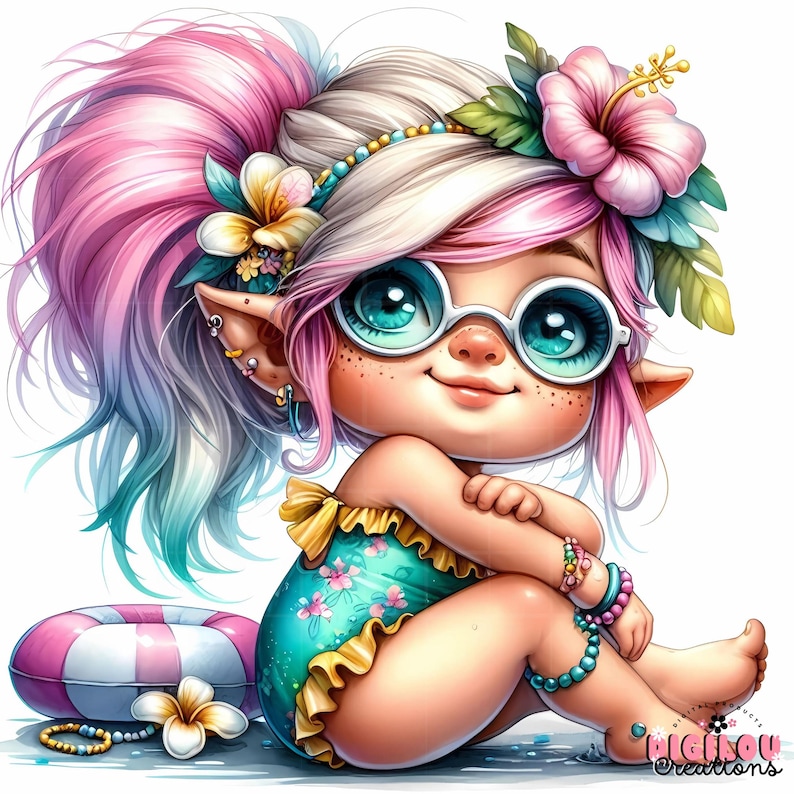 Summer Gnome Girl Clipart, Pool Gnome Clipart, 10 High-res Jpegs ...