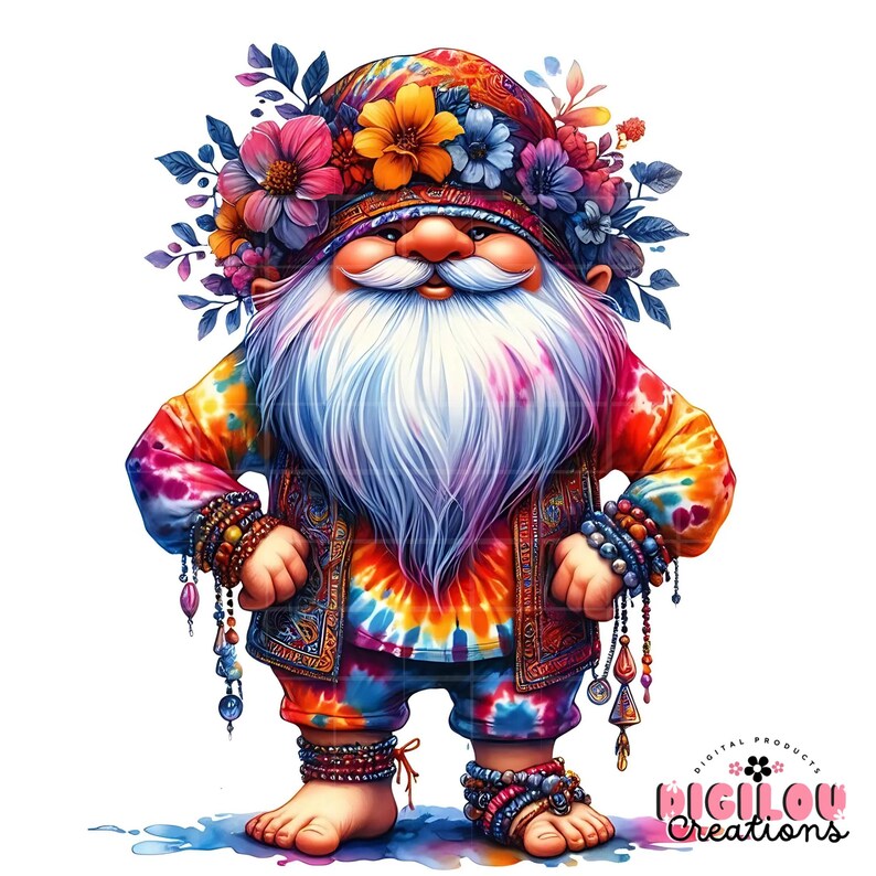 Groovy Hippie Gnome Clipart, 10 High-quality Jpegs, Watercolor Groovy ...