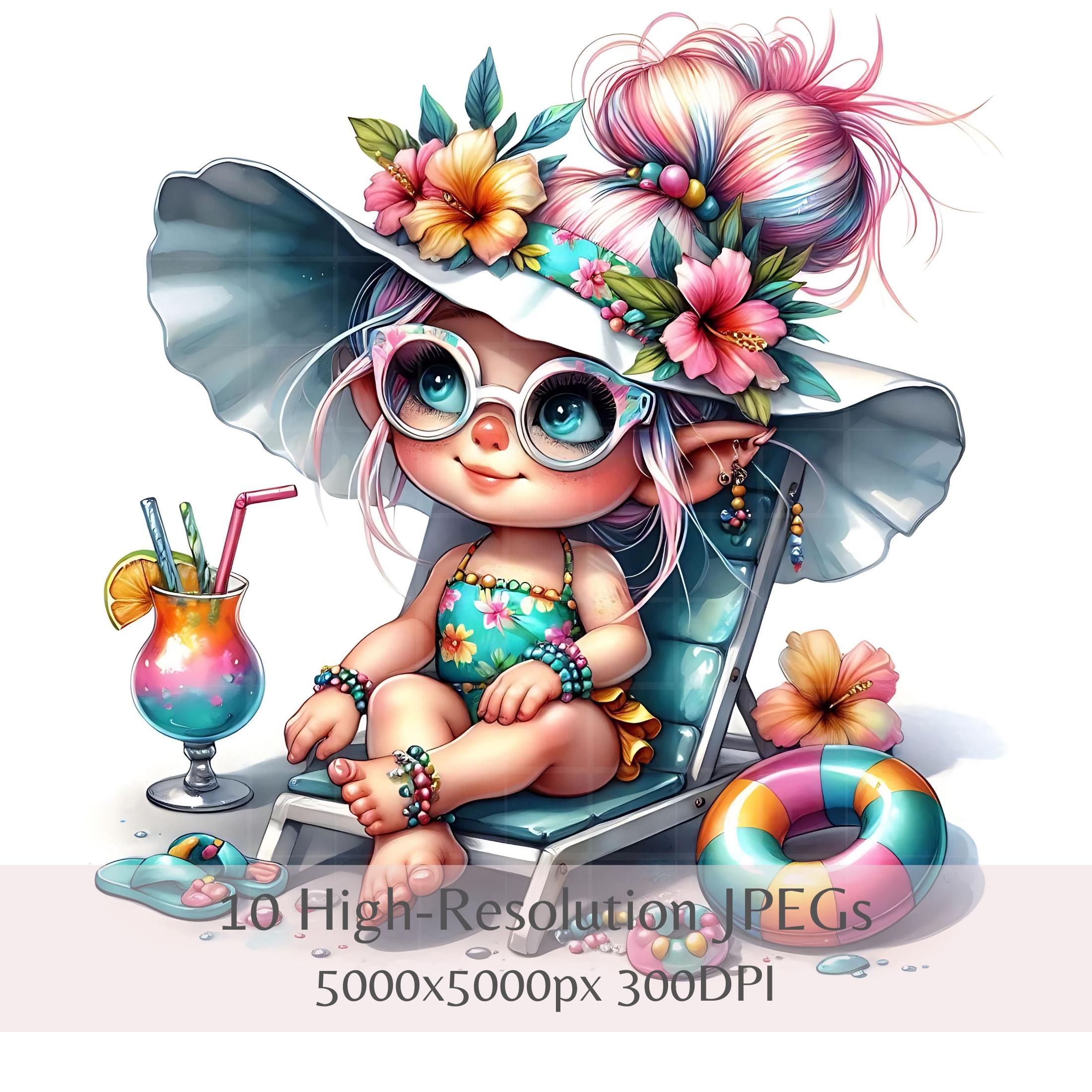 Summer Gnome Girl Clipart, Pool Gnome Clipart, 10 High-res Jpegs ...