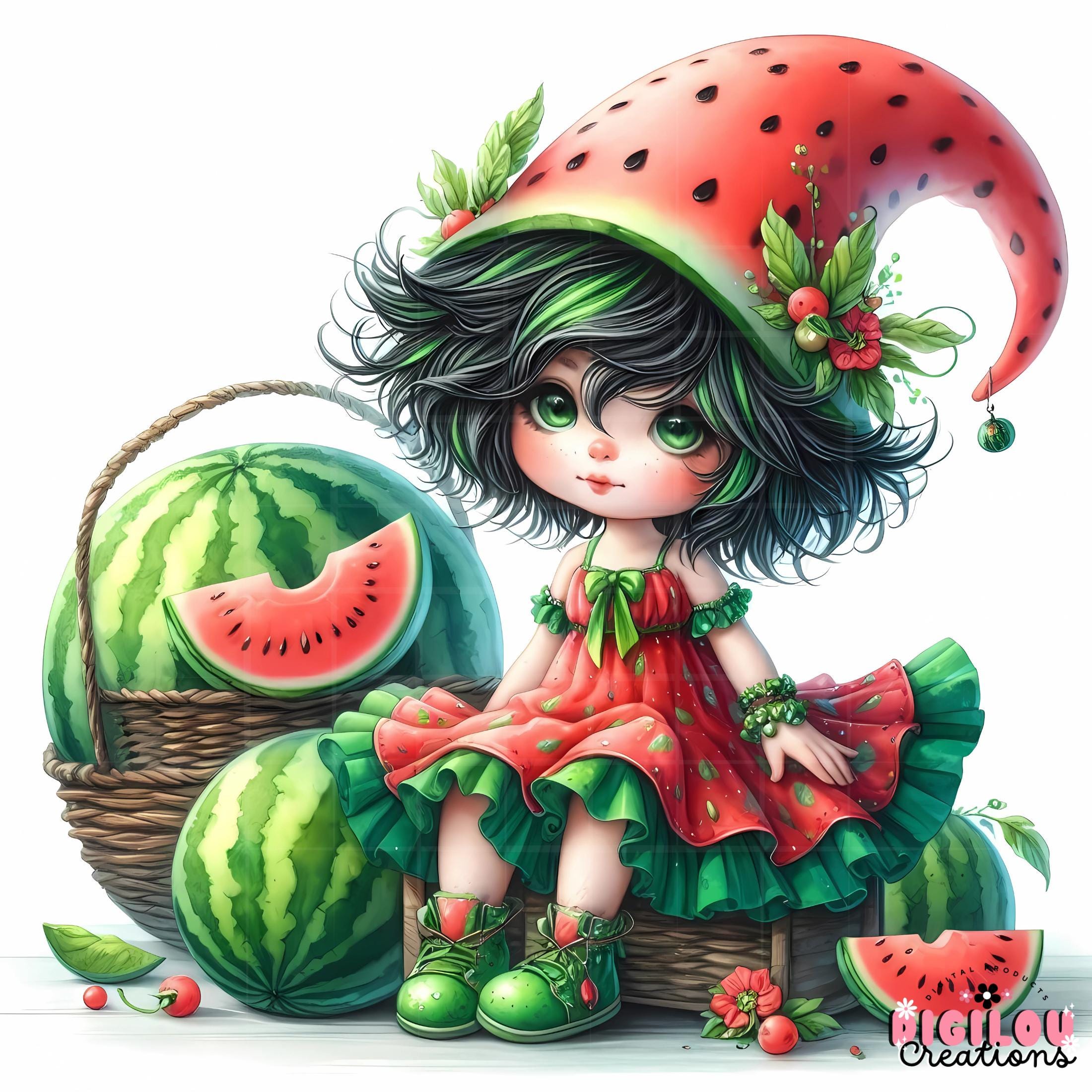 Watermelon Gnome Clipart: Summer Fruit Gnomes, Nursery Art (instant ...