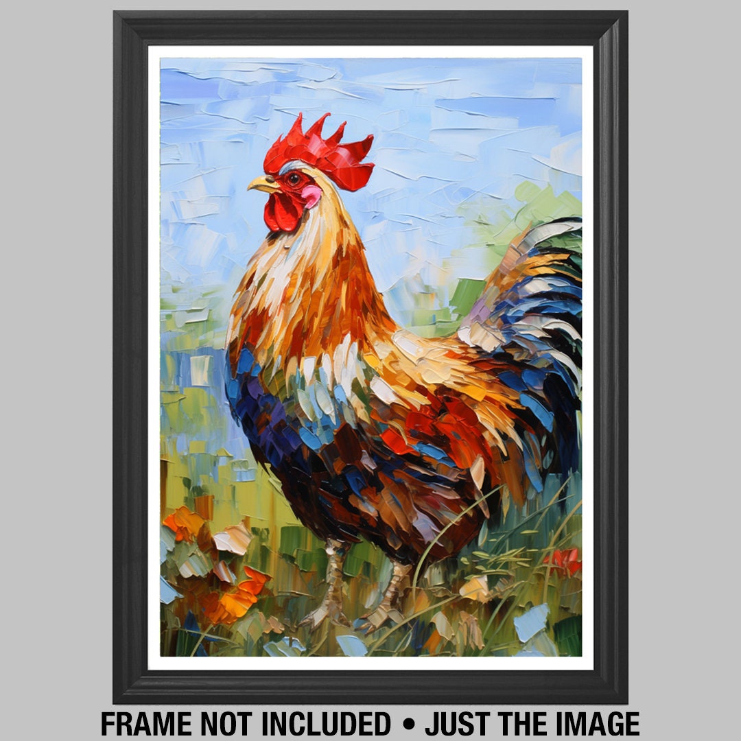 Colorful Rooster Wall Art Print. Rooster Painting. Rooster Poster ...