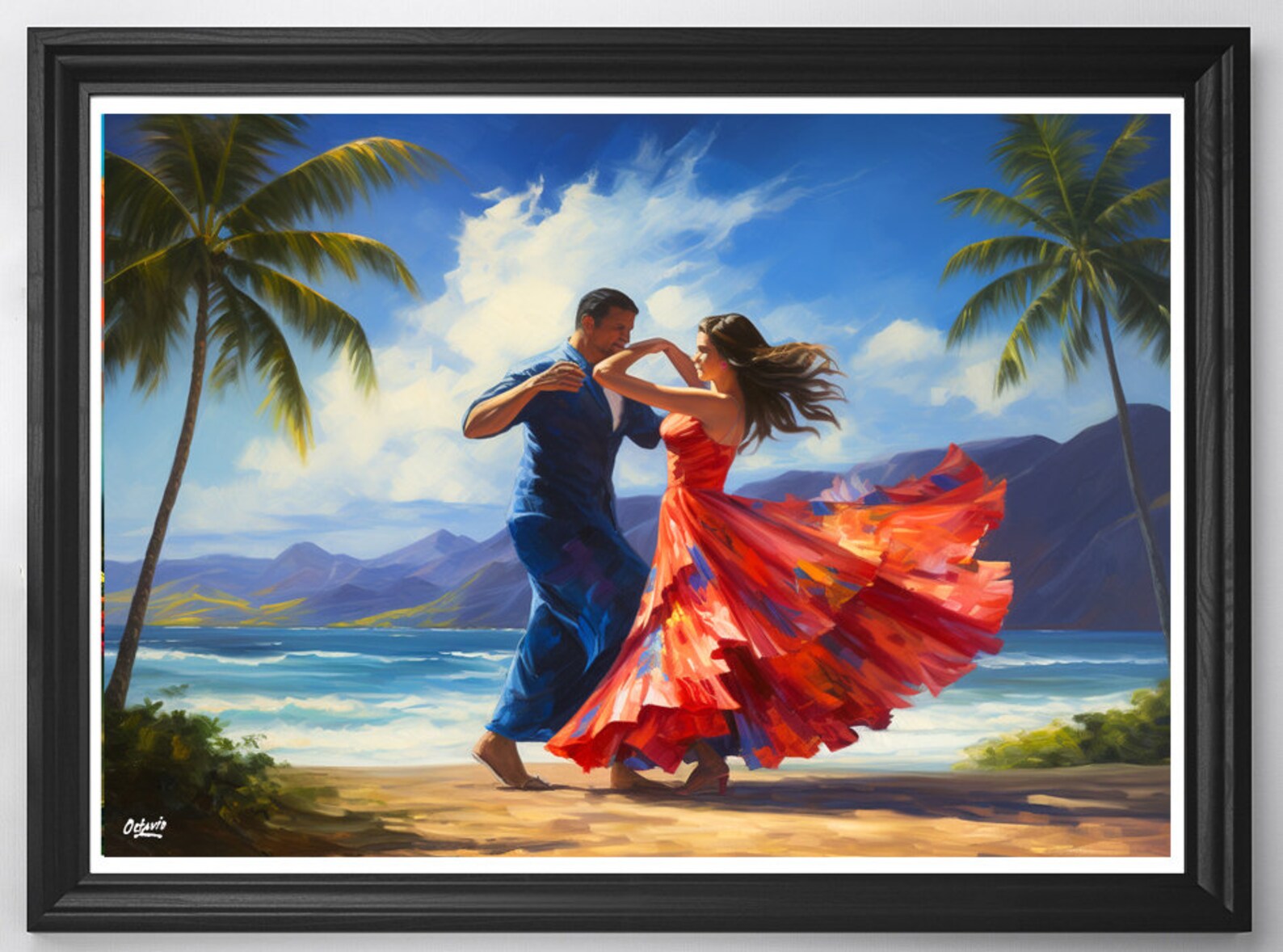 Salsa Dancers at the Beach, High Res Wall Art Print Painting, Landscape ...