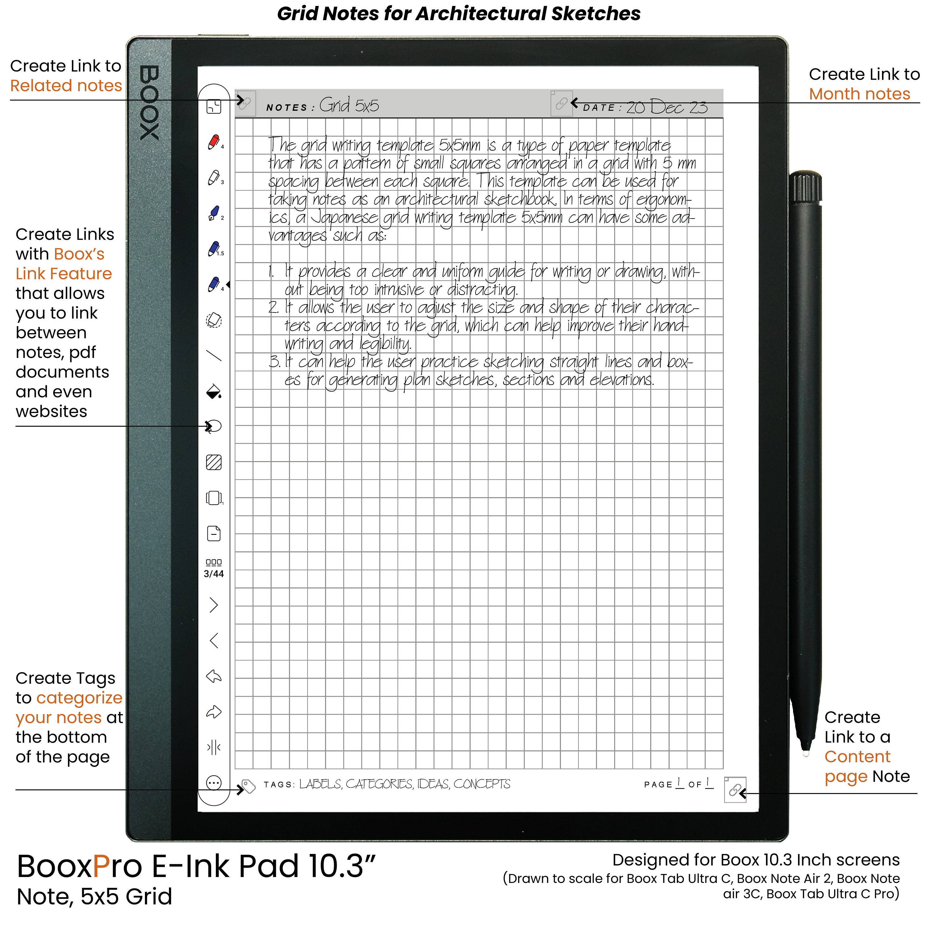 Onyx Boox 5mm Grid Dynamic PNG Custom Templates for 10.3" E-ink Screens ...