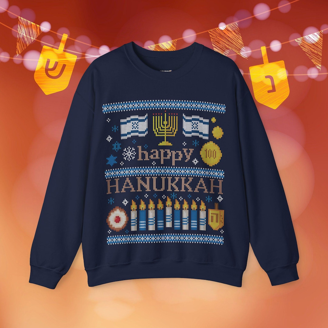 Funny Hanukkah Sweatshirt, Printed Knit-style Ugly Chanukah Sweater ...