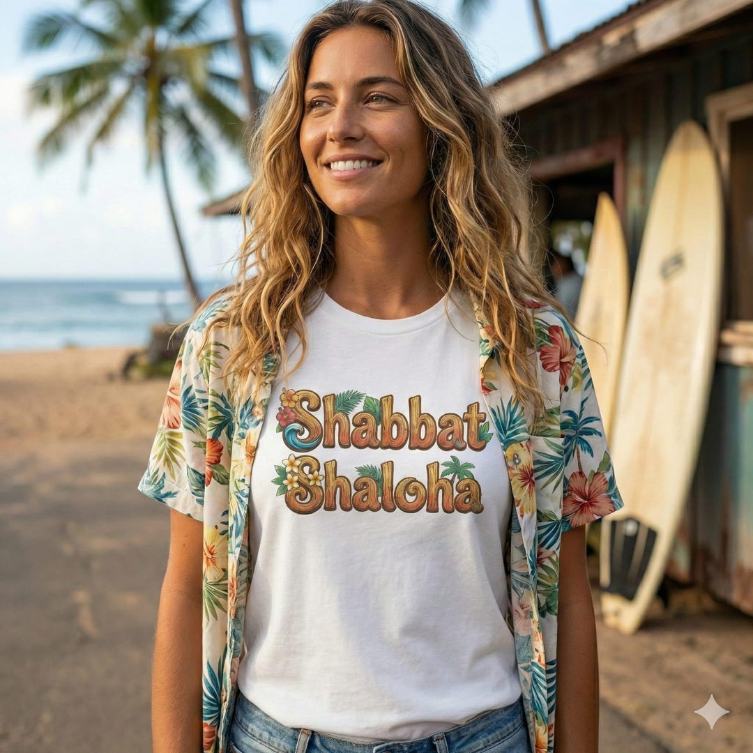 Shabbat Shaloha Tropical Typography T-shirt | Hibiscus Plumeria Palm ...