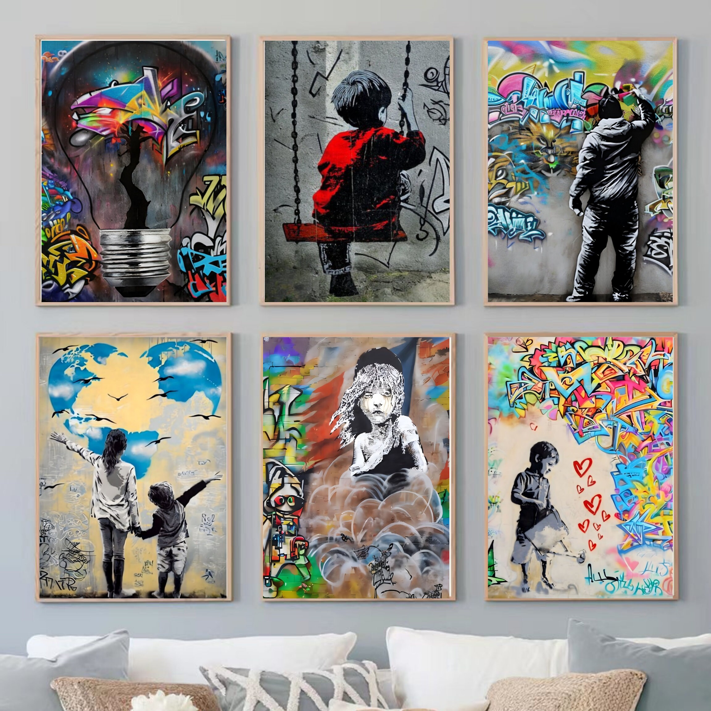 Wall Art Set of 6,graffiti Poster,street Pop Art,framed Print,printed ...