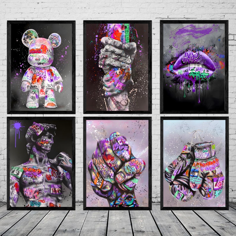 Wall Art Set of 6,graffiti Poster,street Pop Art,framed Print,printed ...
