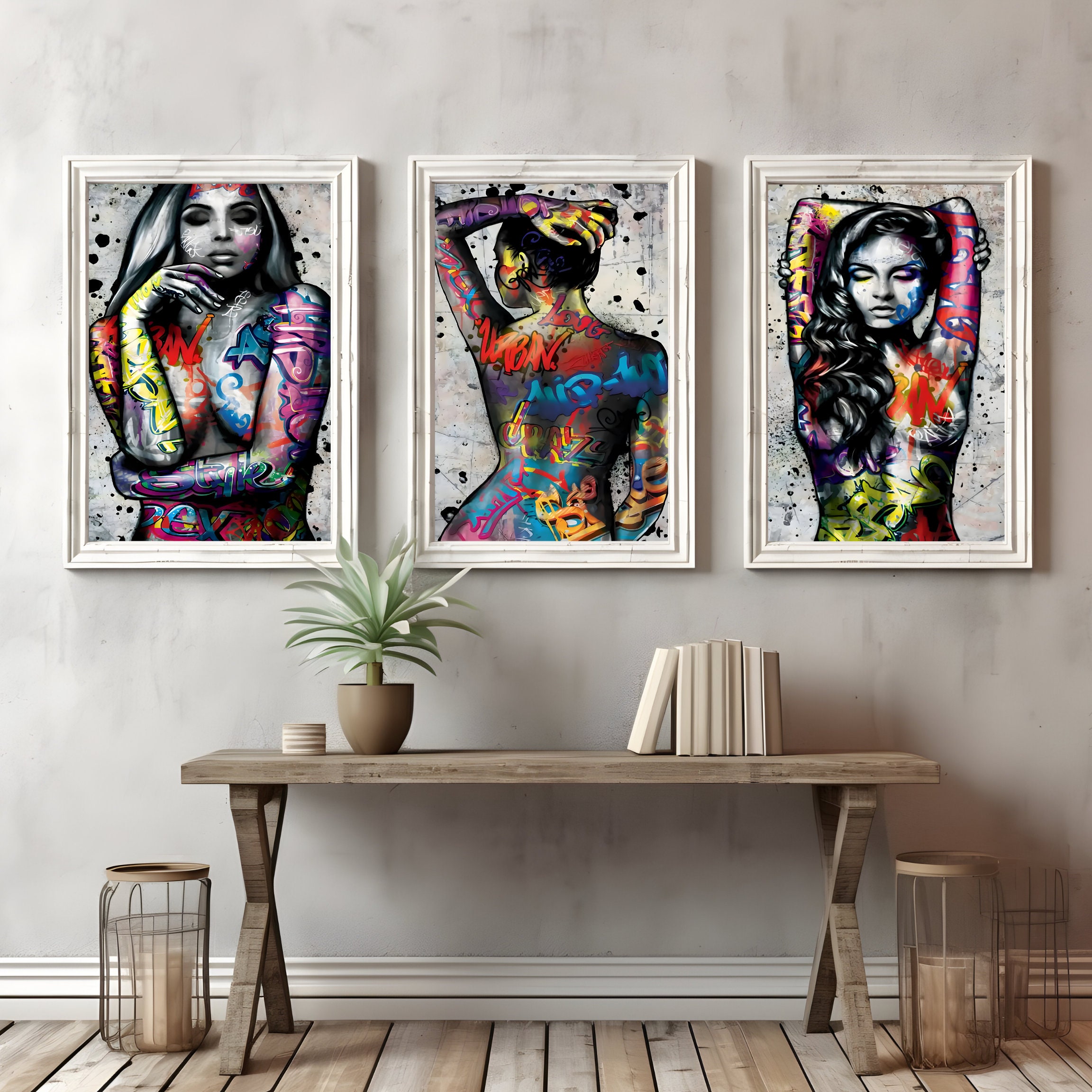Wall Art Set of 8 Sexy Woman Canvas Wall Art, Tattooed Woman Canvas ...
