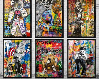 Wall Art Set of 6,graffiti Poster,street Pop Art,framed Print,printed ...