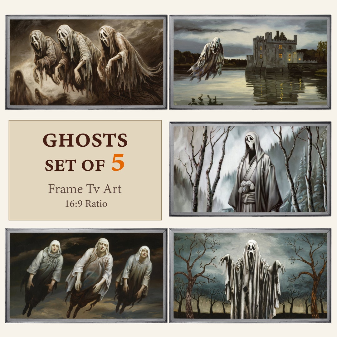 Halloween Ghosts Frame Tv Art Set of 5, Fall Ghosts Frame Art Bundle ...