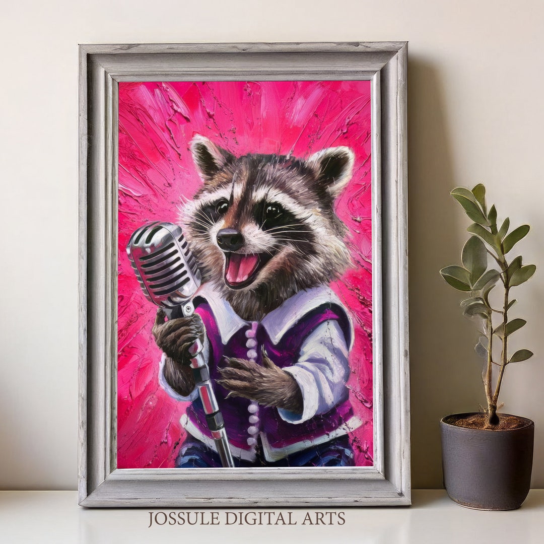 Singing Raccoon Colorful Wall Art Instant Download, Funny Animals Wall ...
