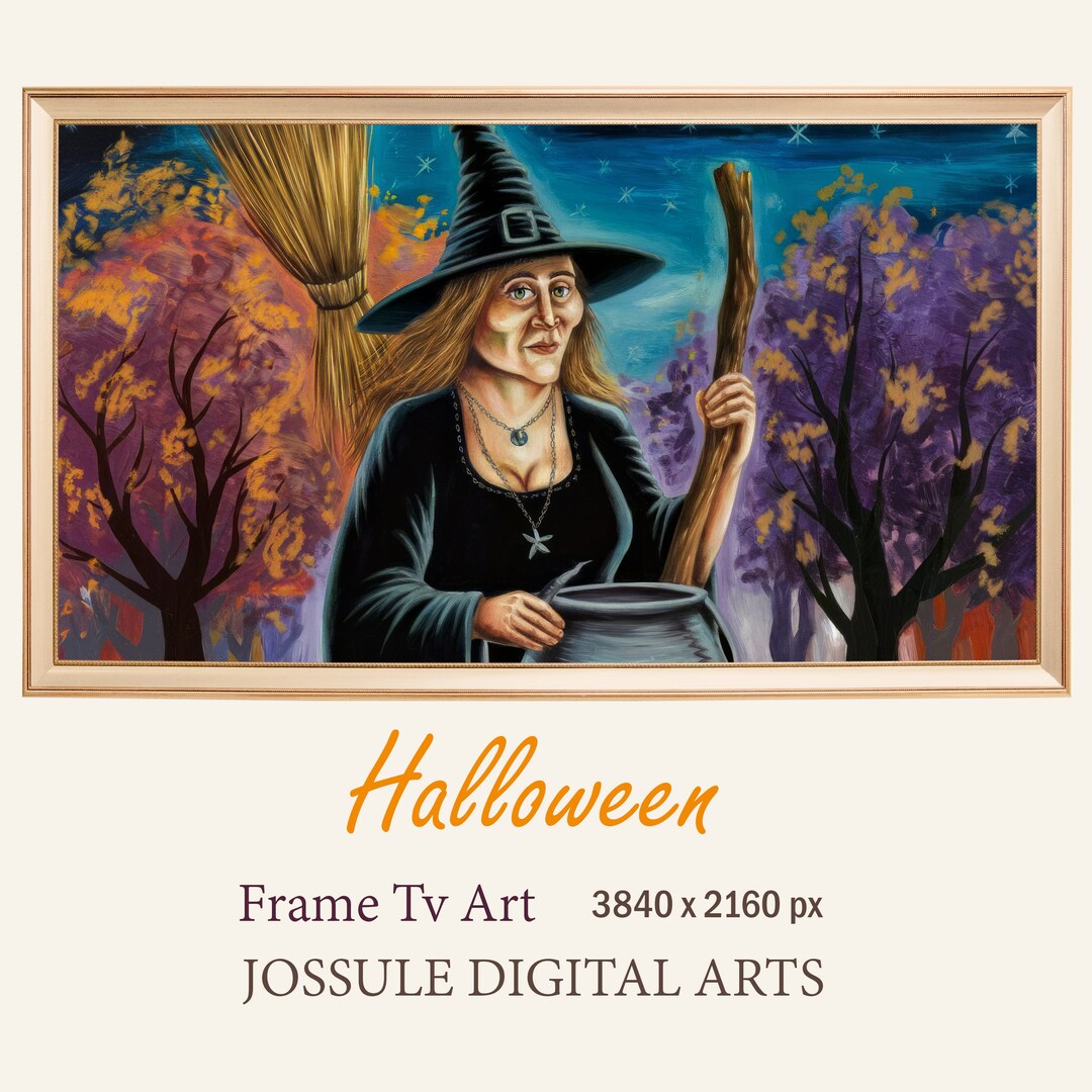 Witch Oil Painting Samsung Frame Tv Art, Halloween Witch Smart Tv ...