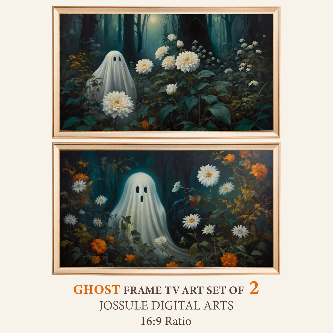 Spooky Ghost Frame TV Art Set, Halloween Autumn Forest (digital ...