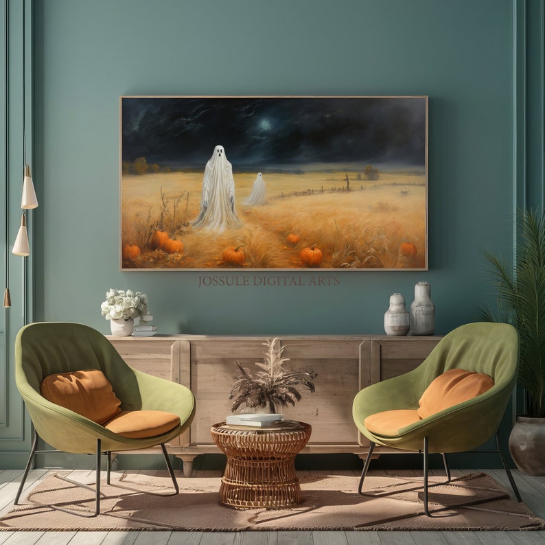 Spooky Halloween Frame Tv Art Set, Spooky Ghosts Tv Art, Fall Landscape ...