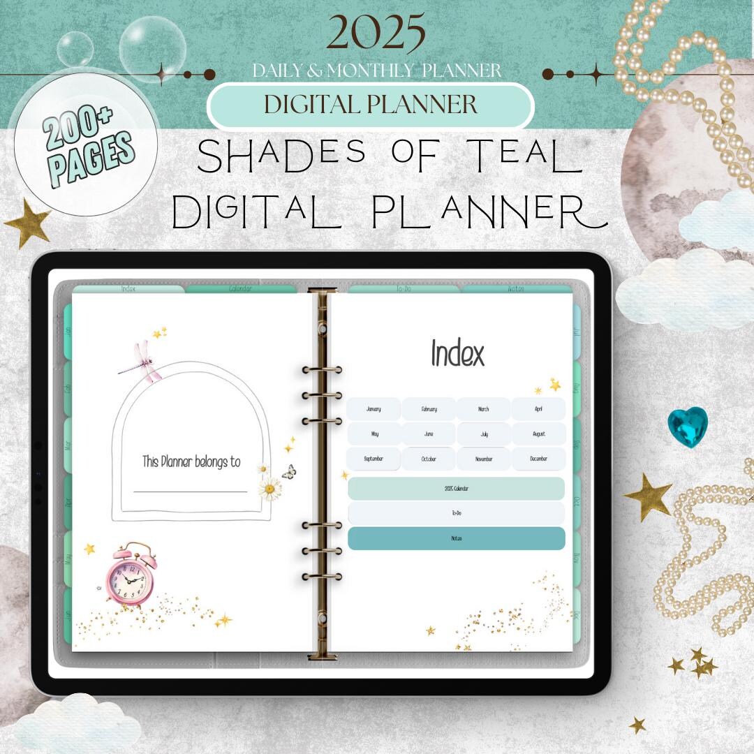 2025 Shades of Teal Digital Planner Fully Hyperlinked iPad & Android ...