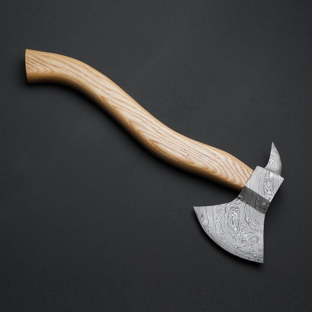 Hand-forged Damascus Viking Axe, Handmade Throwing Axe, Camping Axe ...
