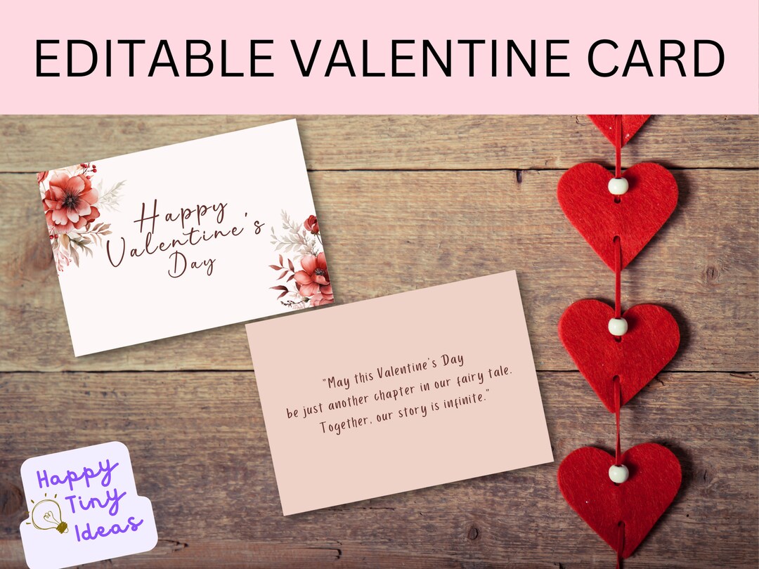Editable Valentine Card, Printable Valentine Card, Day Flower Theme ...