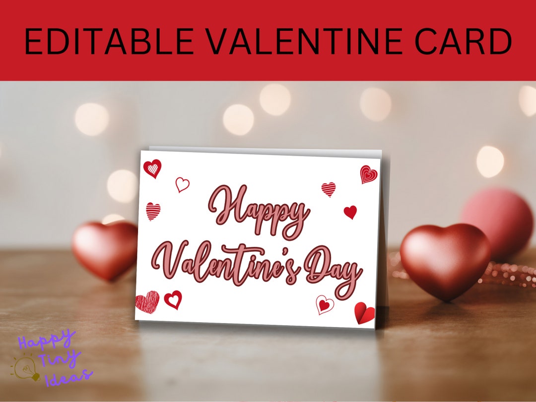 Editable Valentine Card, Printable Valentine Card, Day Heart Theme Card ...