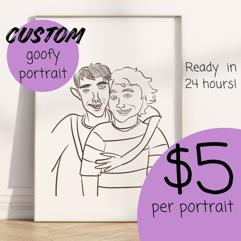 Custom Goofy Line Art Portrait, Personalized Gift - Etsy