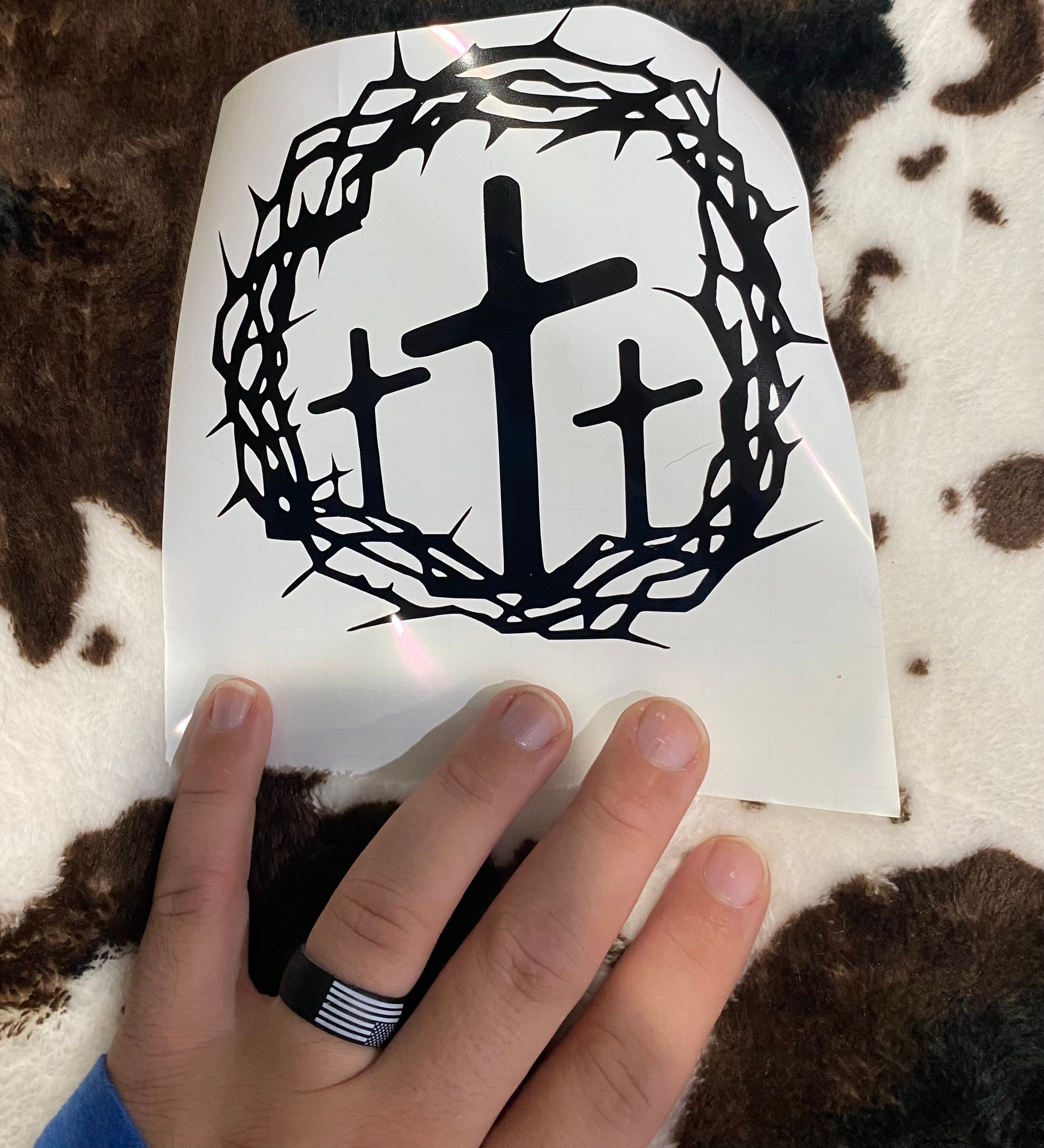 Round Vinyl Crown of Thorns, 3 Crosses, Faith Decals, Christian Decals ...