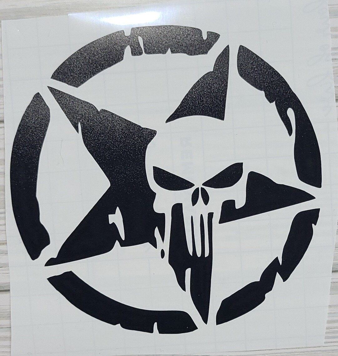 Punisher Head on Star Vinyl Window Decal - Black Punisher Sticker - Car ...