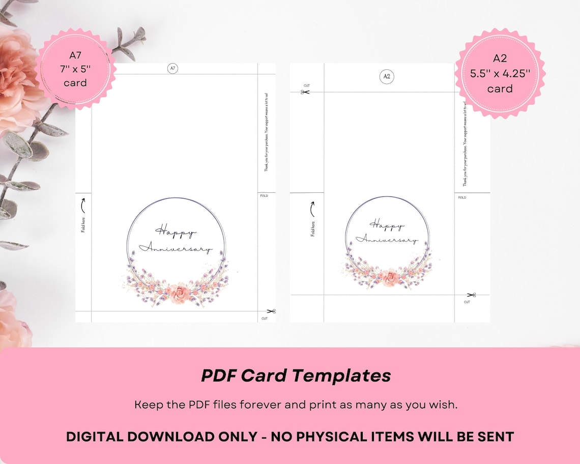 Floral Printable Card DIGITAL INSTANT DOWNLOAD Happy Anniversary Card ...