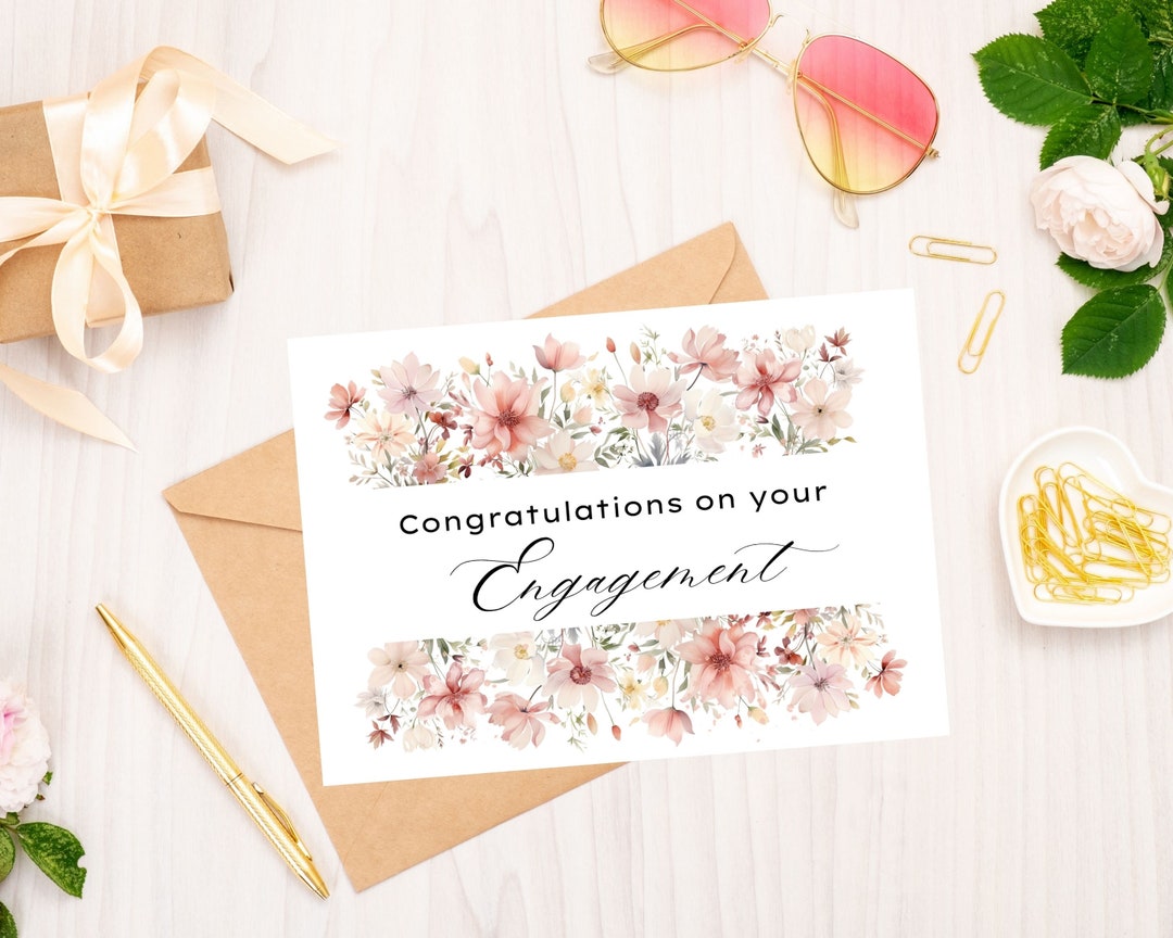Printable Engagement Card INSTANT DOWNLOAD PDF Watercolor Floral ...