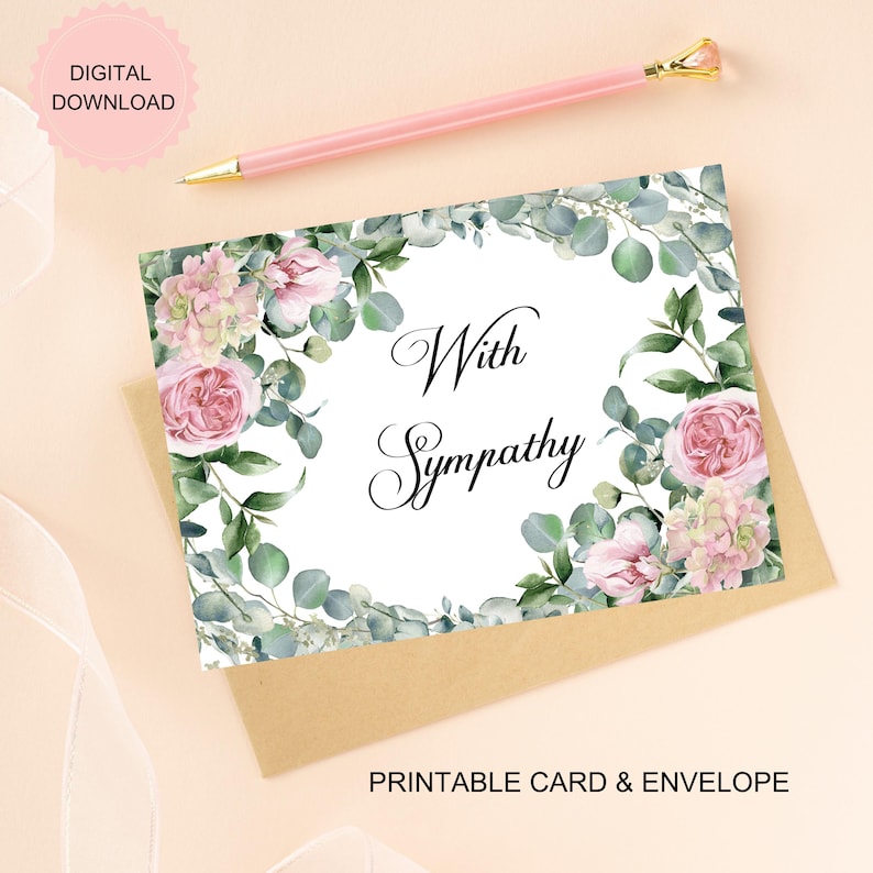 Watercolor Roses Sympathy Card: Printable Condolence Card (digital ...