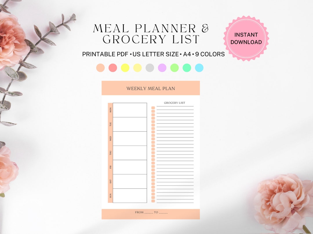 All-in-one Printable Meal Planner & Grocery List Bundle, Kitchen ...
