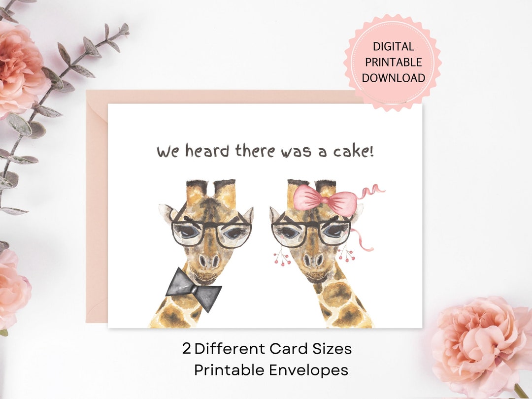 Giraffes Printable Birthday Card DIGITAL DOWNLOAD Funny Birthday Card ...