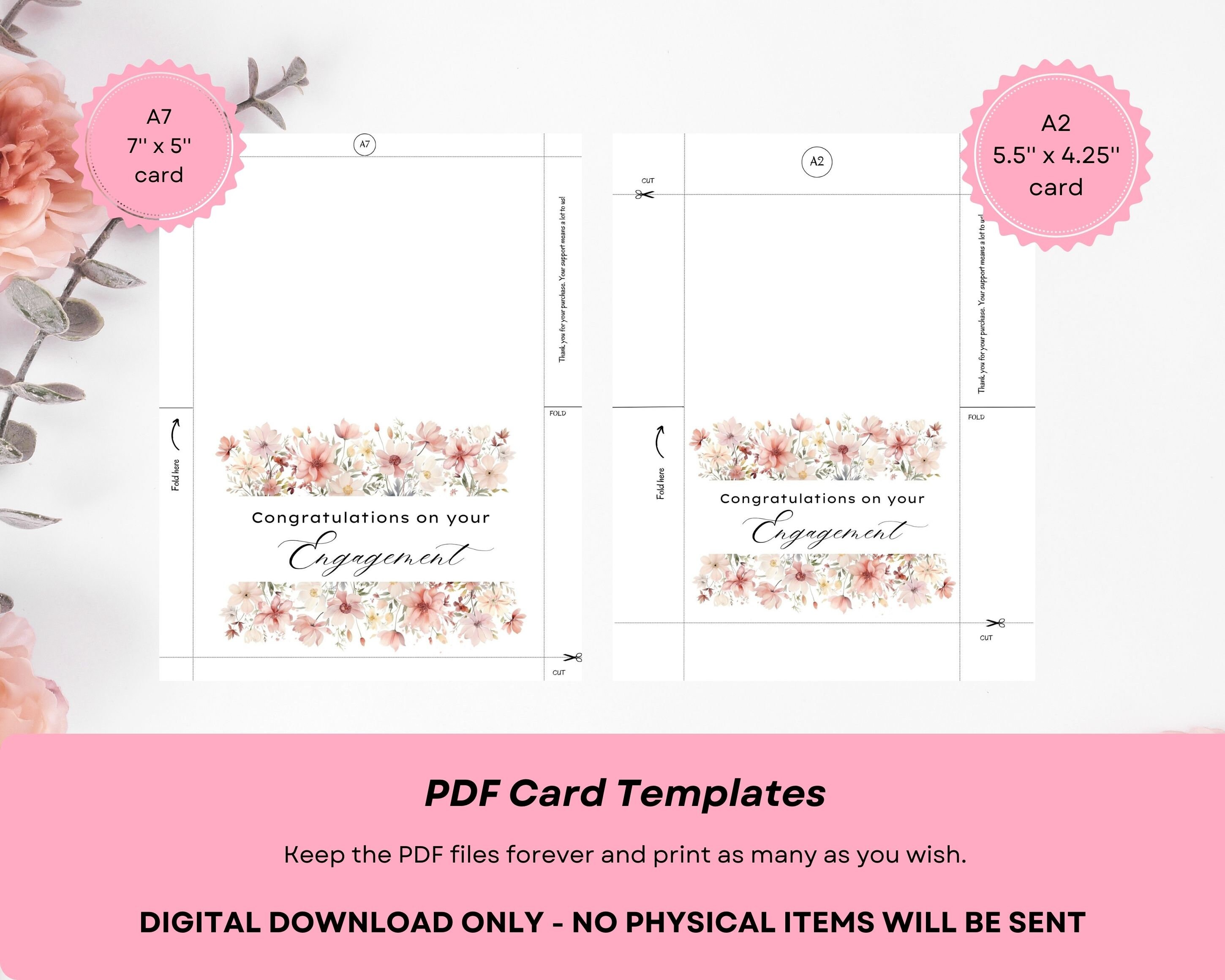 Printable Engagement Card INSTANT DOWNLOAD PDF Watercolor Floral ...
