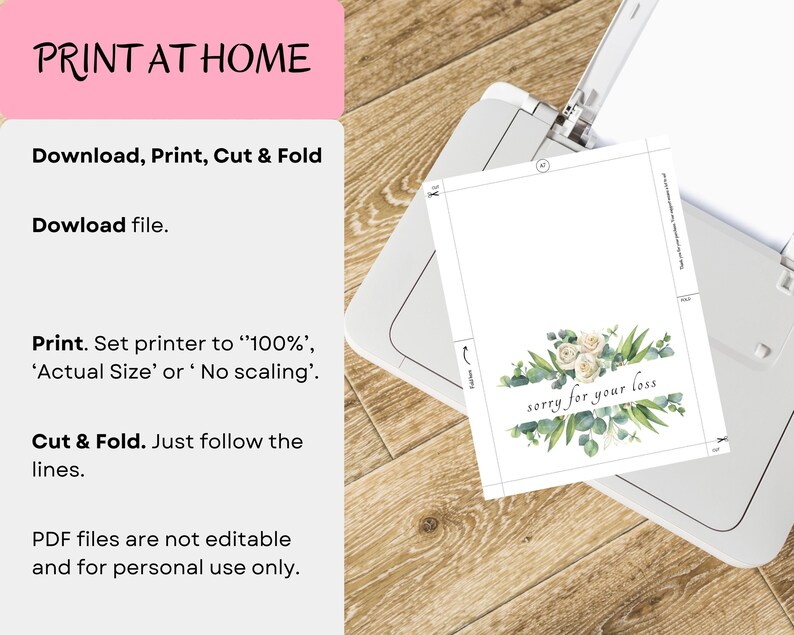 White Roses Floral Sympathy Card, Sorry for Your Loss Printable Card ...