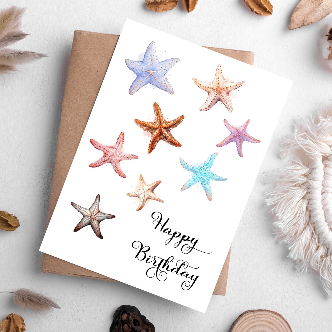 Watercolor Starfish Birthday Card: Nautical Theme (digital Download) - Etsy