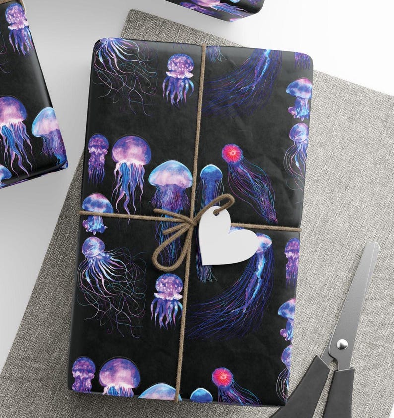 Watercolor Jellyfish Art Wrapping Paper: Sea Life Gift Wrap for ...