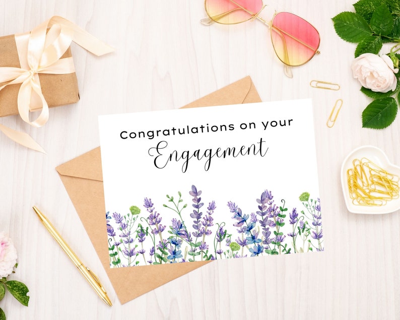 Engagement Congratulations Card DIGITAL DOWNLOAD Watercolor Lavender ...